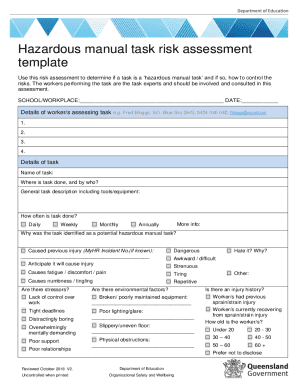 Fillable Online education qld gov risk-assessment-template. Hazardous ...
