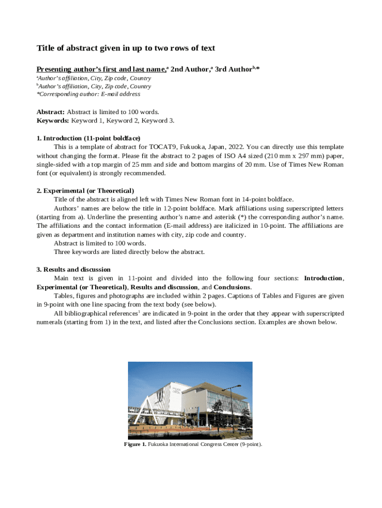 Title of abstract given in up to two rows of text Doc TemplatepdfFiller ...