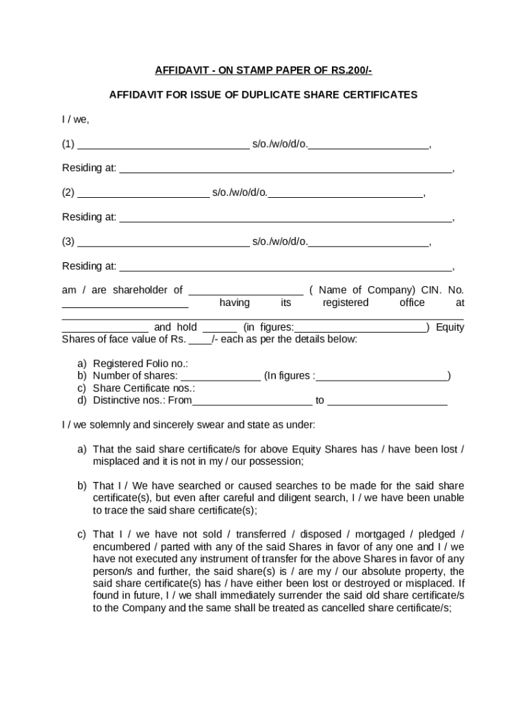 Duplicate Certificate Affidavit doc At Of Affidavit For Issue Of