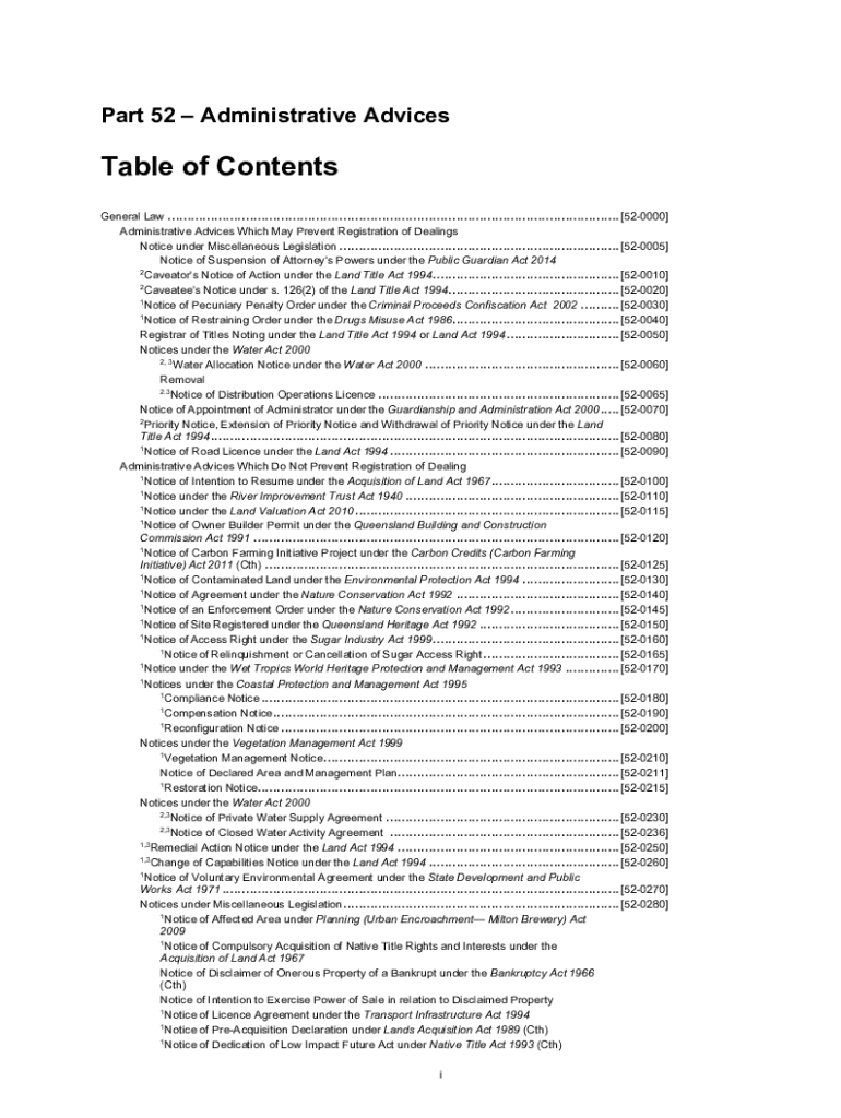 Fillable Online Part 52 Administrative Advices. Land Title Practice ...
