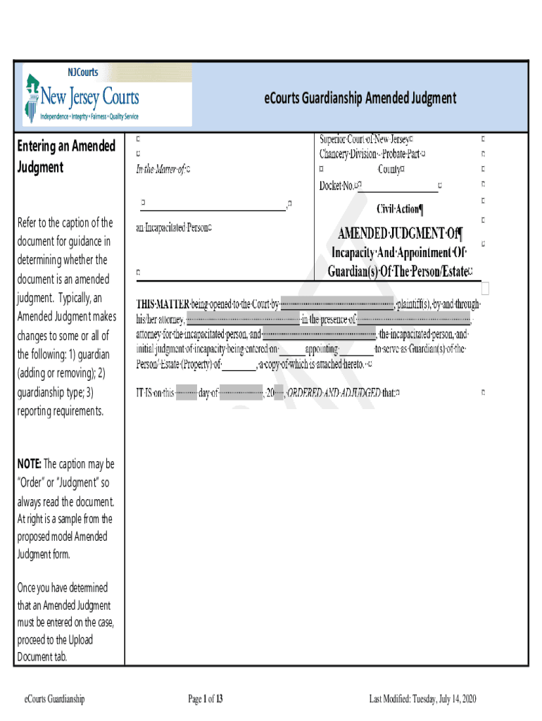 Fillable Online eCourts Guardianship Amended Judgment. eCourts ...