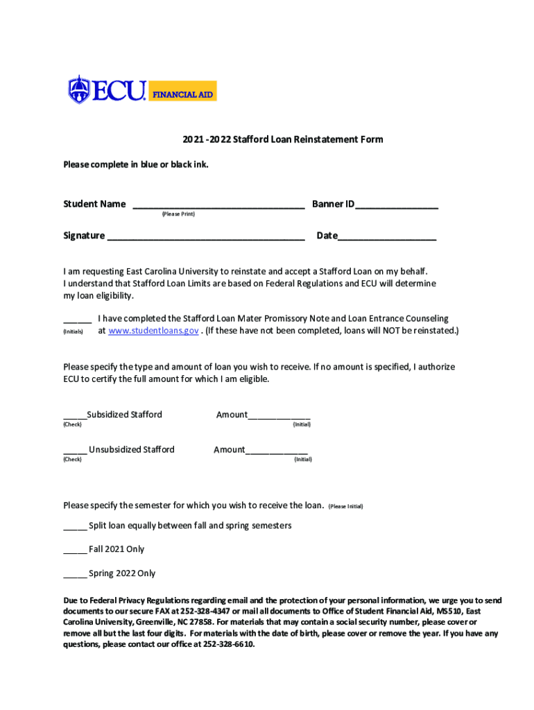 Fillable Online 21-22 Stafford Loan reinstatement.docx Fax Email Print - pdfFiller