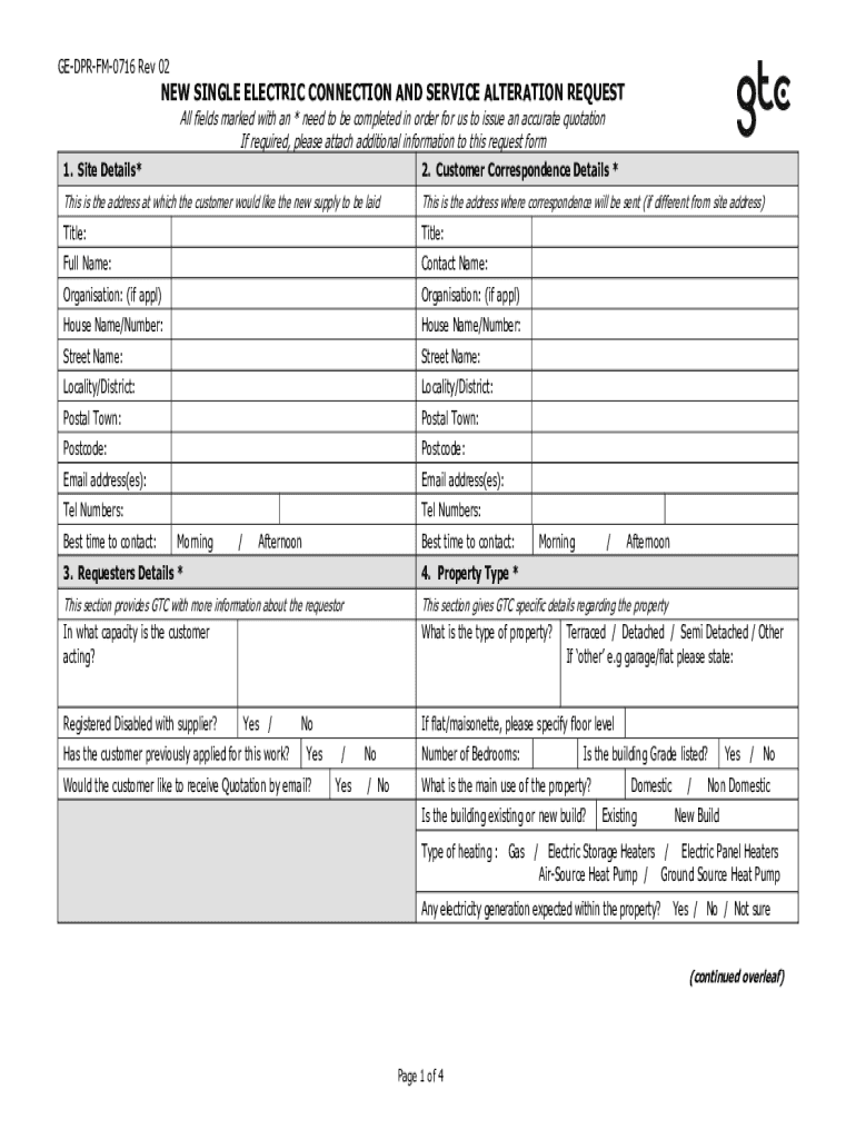 Fillable Online New Single Electric Connection and Service Alteration Request GE-DPR-FM-0716 Fax ...