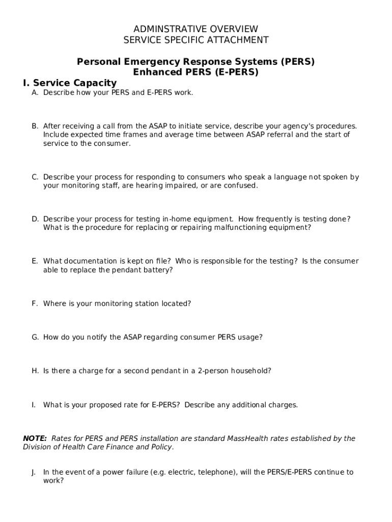 Personal Emergency Response Systems (PERS) Enhanced PERS (E-PERS) I ...