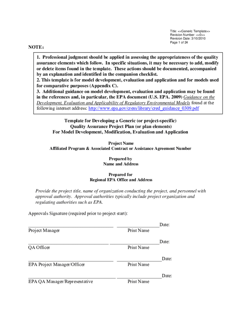 Fillable Online Template for Developing a Generic Quality Assurance ...