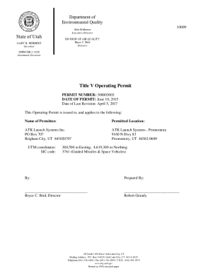 Fillable Online Title V Operating Permit State of Utah Fax Email Print ...