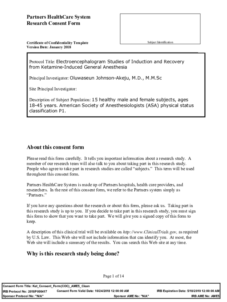 Fillable Online Certificate of Confidentiality Research Consent Form ...