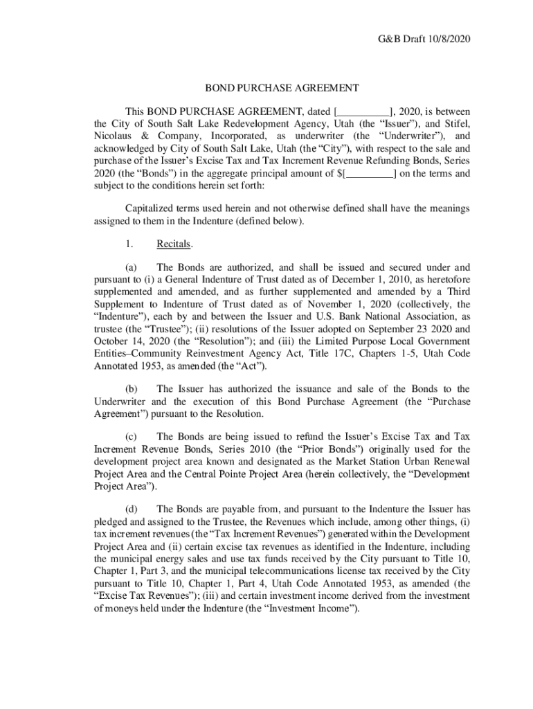 Fillable Online Bond Purchase Agreement: Definition & Sample Fax Email ...