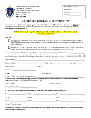 Fillable Online MOTOR VEHICLE REPAIR SHOP APPLICATION Mass.gov Fax ...