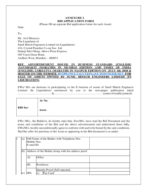 Fillable Online ANNEXURE - 2 BID Application Form (Please fill up separate Bid ... Fax Email ...
