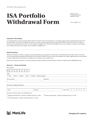 Fillable Online ISA Portfolio Withdrawal Form. ISA Portfolio Fax Email ...
