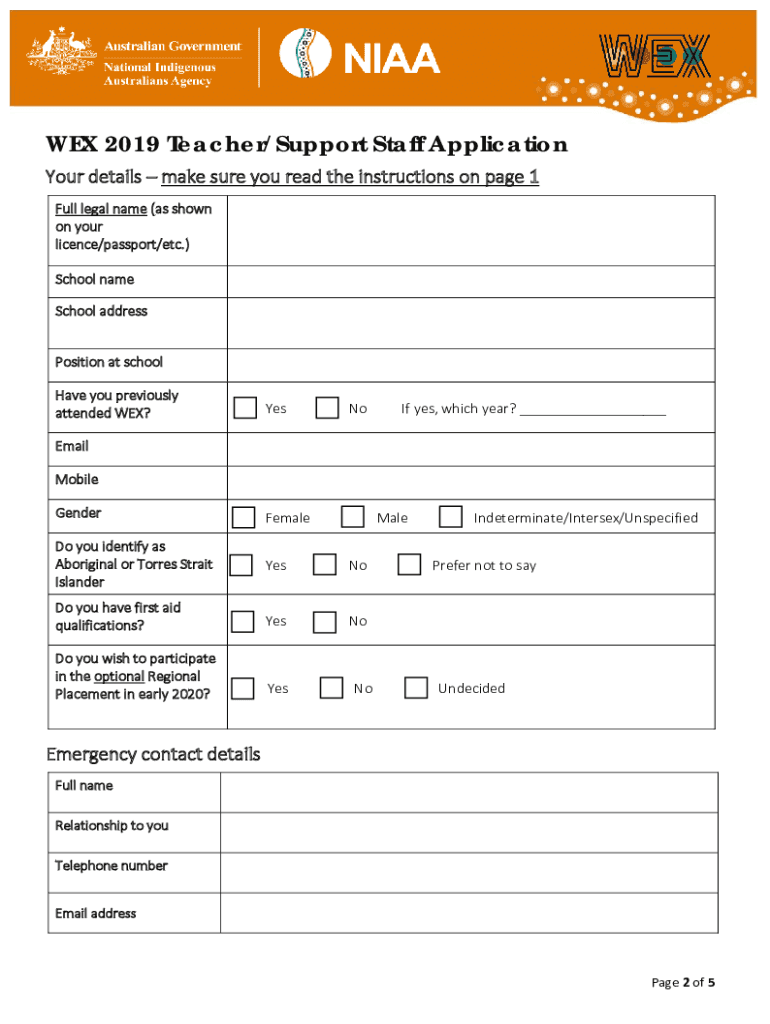 Fillable Online 2019 Teacher/Support Staff Application Form Fax Email ...