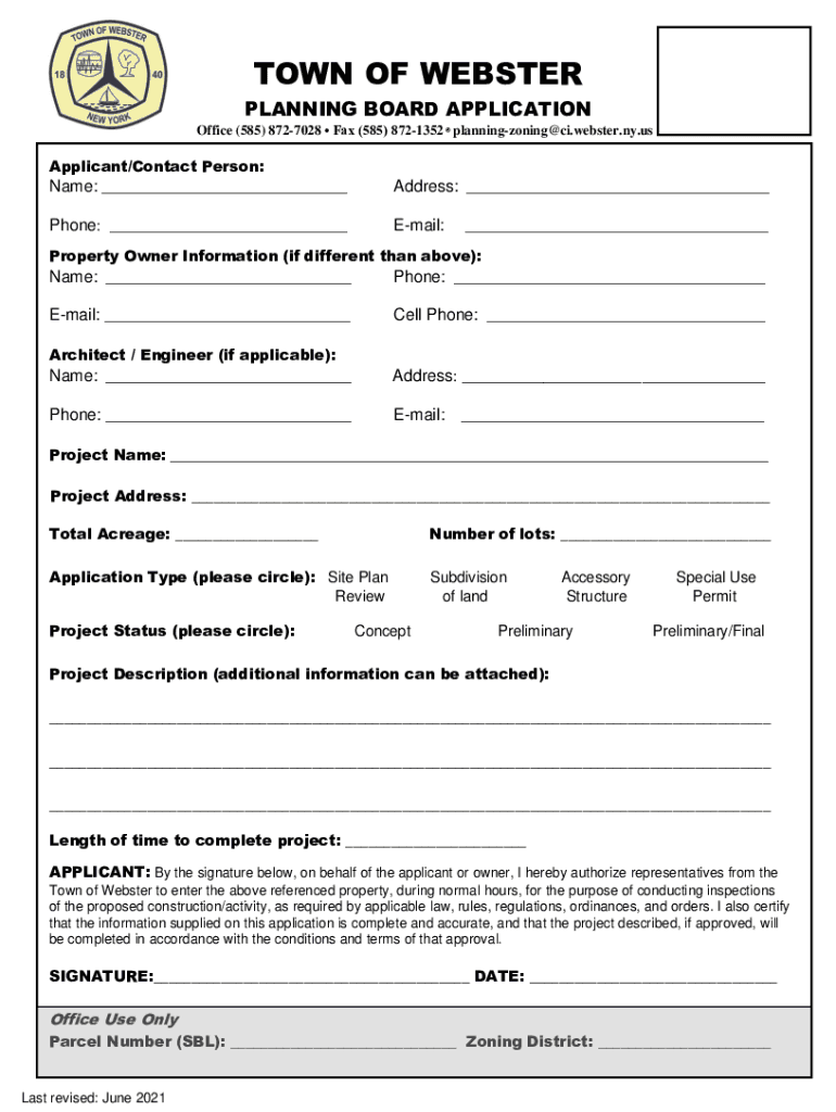 Fillable Online Application For Appointment To The Planning Board ...