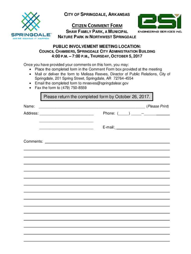 Fillable Online CITIZEN COMMENT FORM Please return the completed form ...