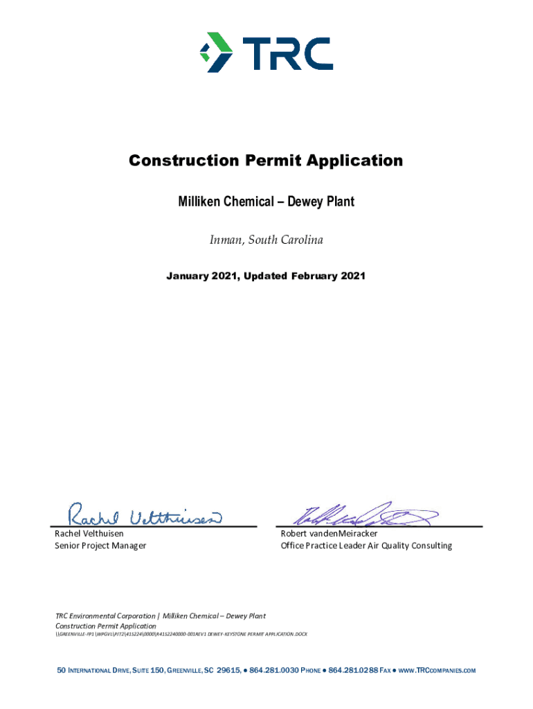 Fillable Online scdhec.govsitesdefaultConstruction Permit Application ...
