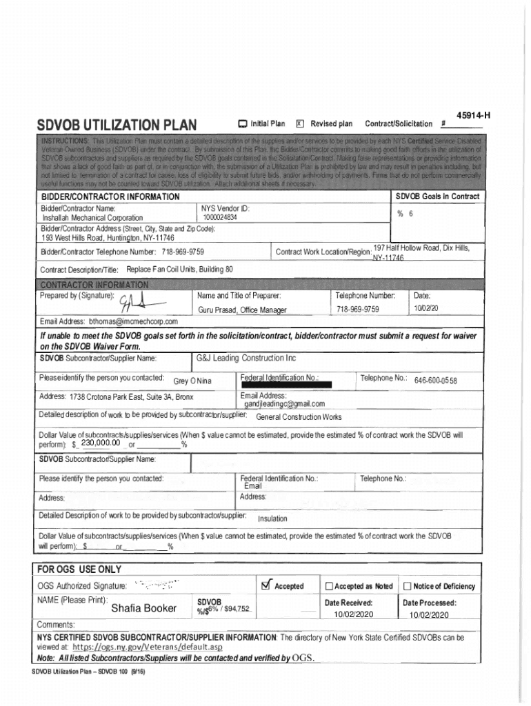 Fillable Online dos.ny.govform-101-sdvob-monthly-complianceCONTRACTORS UTILIZATION PLAN Fax ...