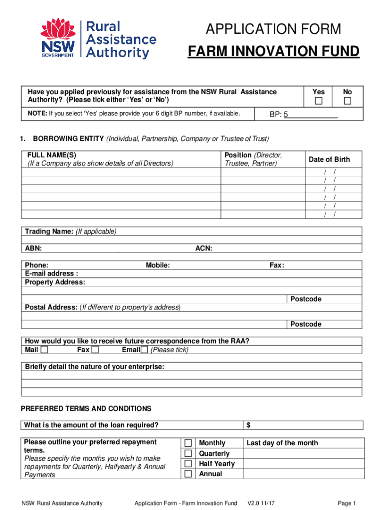 Fillable Online www.raa.nsw.gov.auloansfarm-innovation-fundFarm ...