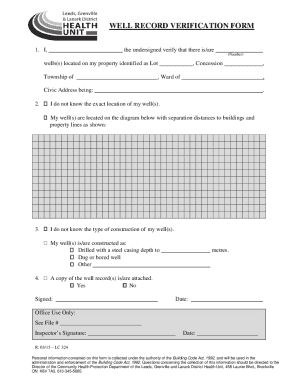 Fillable Online Well Record Verification Form - healthunit.org Fax ...
