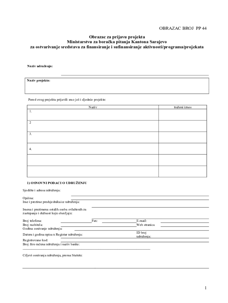 Fillable Online Obrazac za prijavu projekta.doc Fax Email Print - pdfFiller