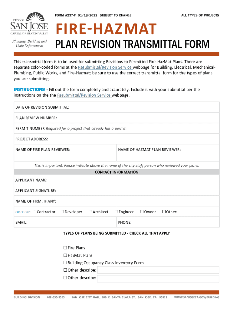 Fillable Online Form 327-F Fire-HazMat Plan Revision Transmittal Form ...
