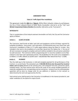Fillable Online AGREEMENT FORM State St. Traffic Signal Fiber ...