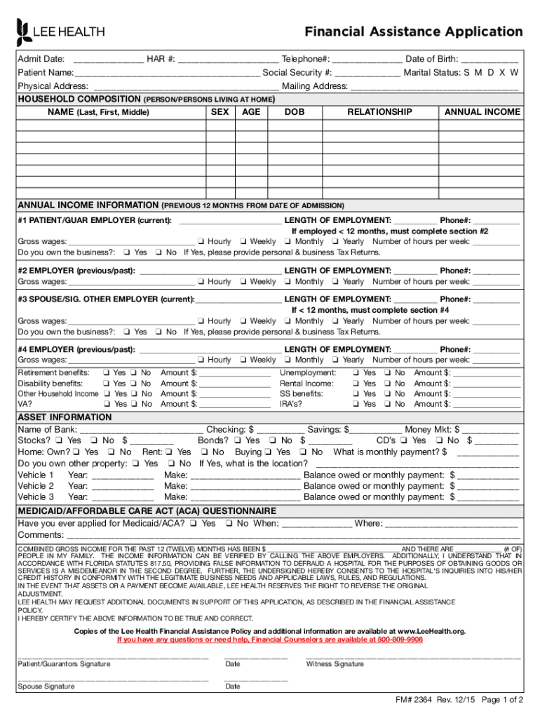 Fillable Online Lee Health - Financial Assistance Application Fax Email Print - pdfFiller