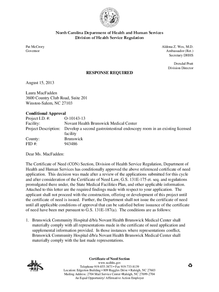 Fillable Online info.ncdhhs.gov dhsr coneedNC DHSR CON: Findings for ...
