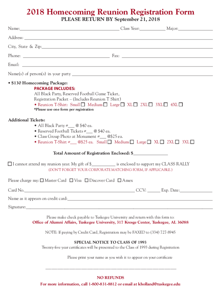 Fillable Online www.iwacc.orguploadedPDFsAlumni Homecoming Reunion Weekend Registration Form Fax ...