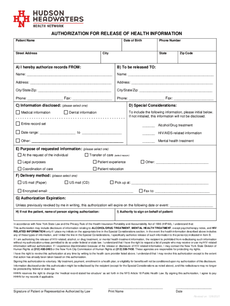 Fillable Online www.hhhn.org wp-content uploadsAUTHORIZATION FOR ...