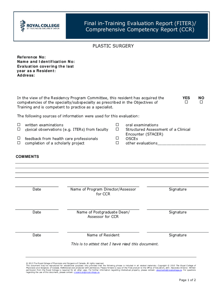Fillable Online Fillable Online Final in-Training Evaluation Report (FITER) - The Royal ... Fax ...