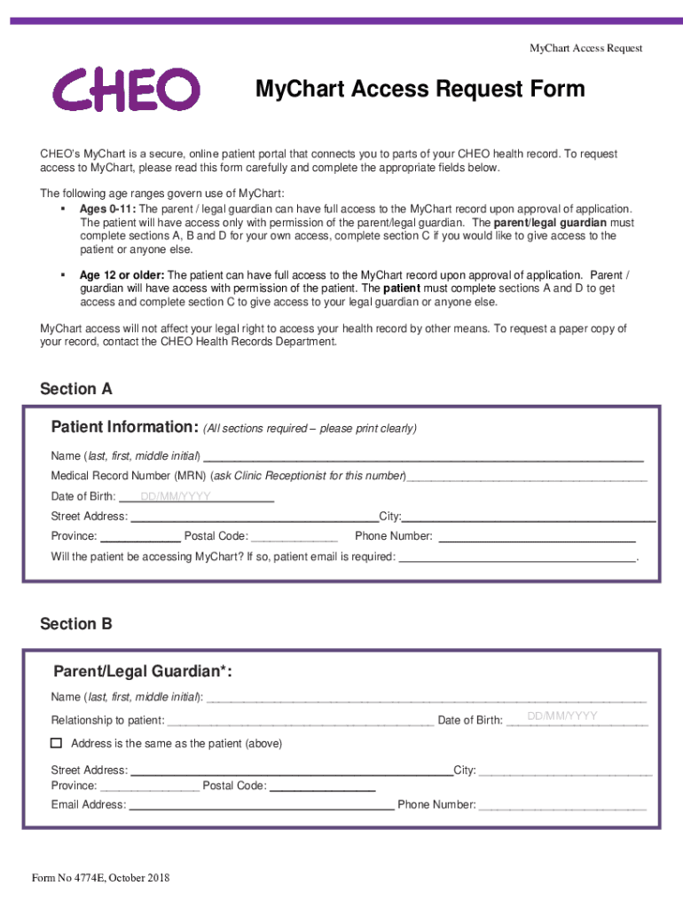 Fillable Online Mychart Access - Fill Out and Sign Printable PDF ...