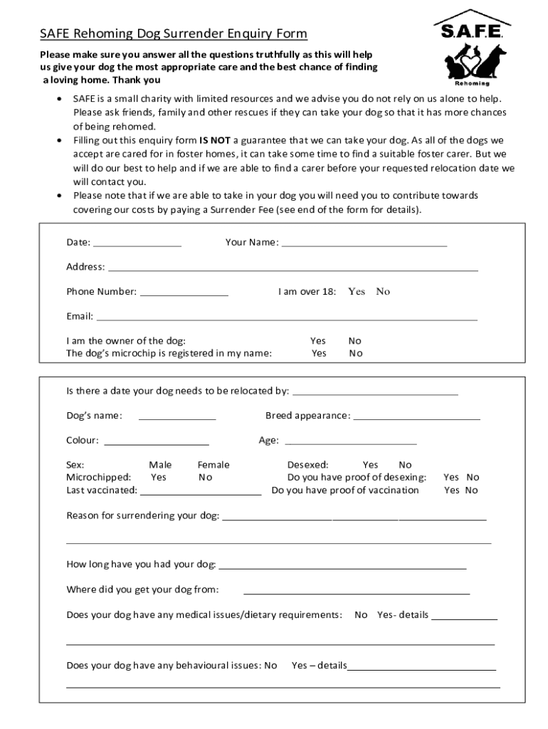 Fillable Online www.saferehoming.com.au wp-content uploadsSAFE Rehoming ...