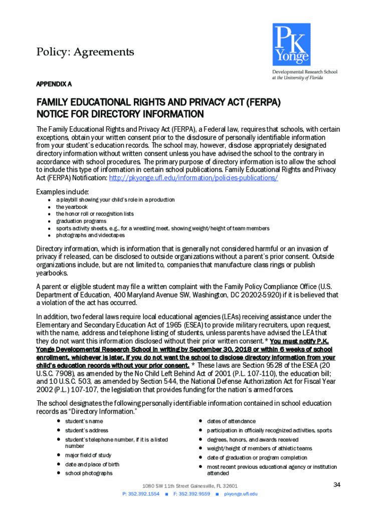 Fillable Online FAMILY EDUCATIONAL RIGHTS AND PRIVACY ACT FAMILY EDUCATIONAL RIGHTS AND ... Fax ...