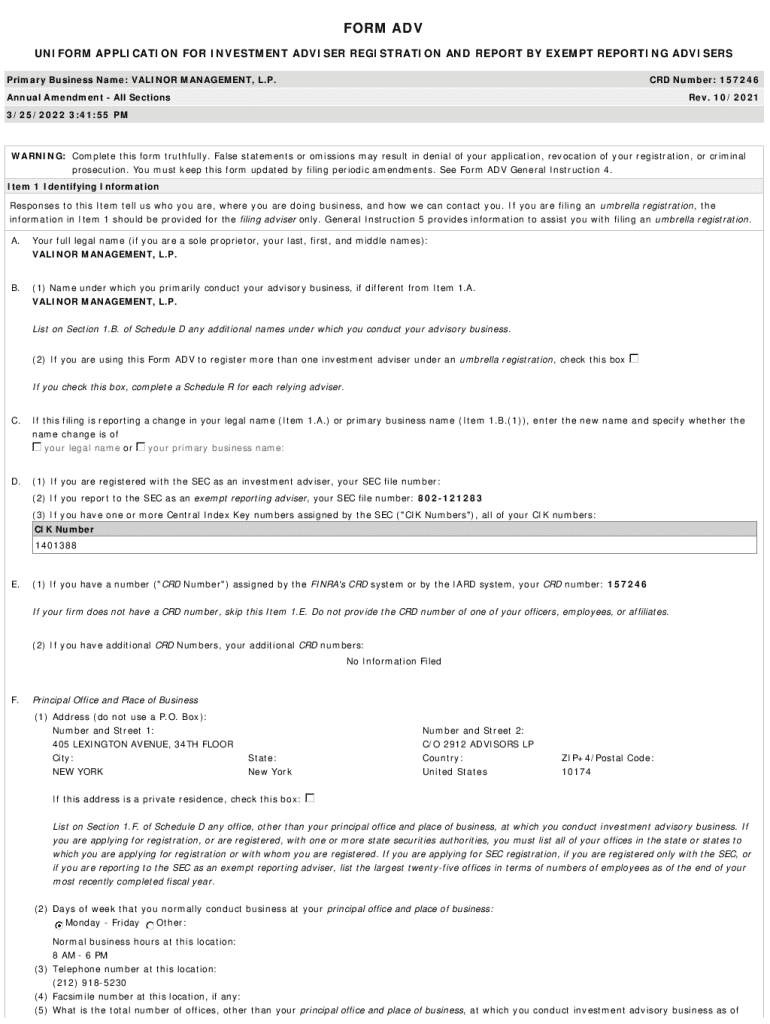 Fillable Online FORM ADV - SECFORM ADV (Paper Version) - SECFORM ADV - SEC Fax Email Print ...