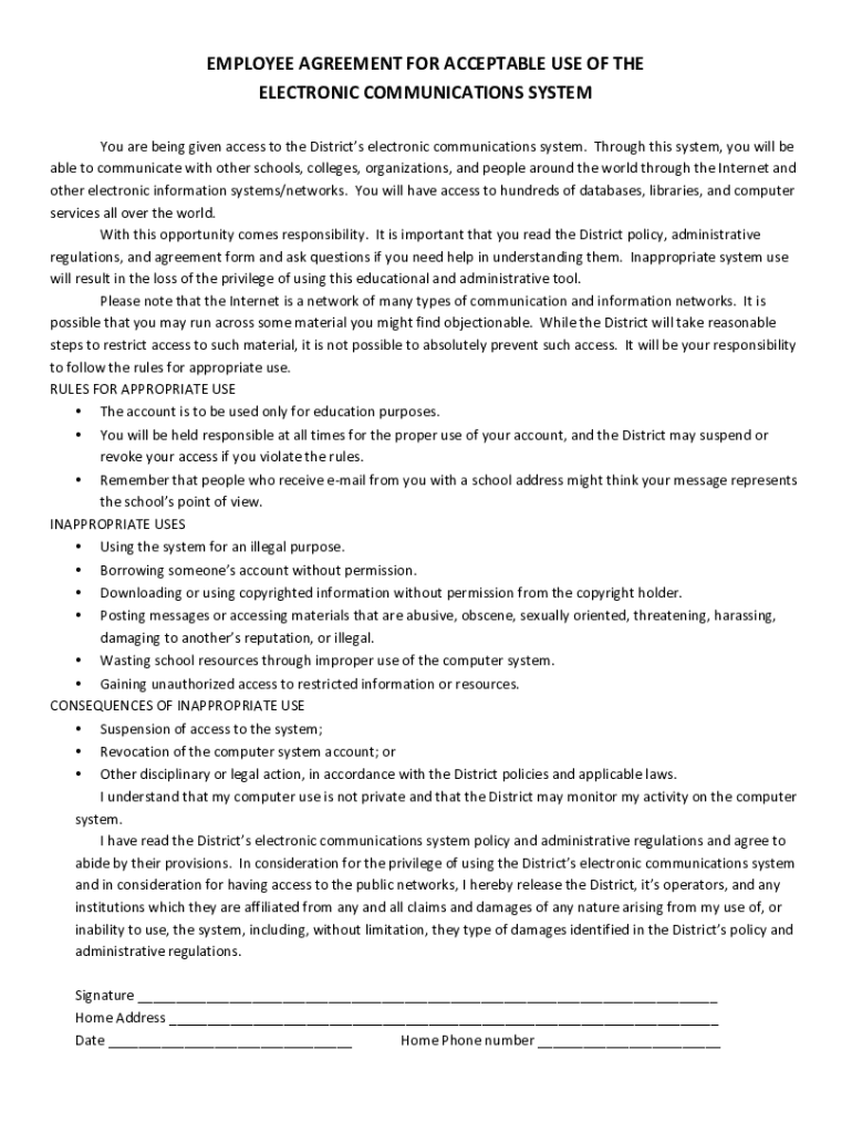 Fillable Online Acceptable Use of Computer Agreement.docx Fax Email ...