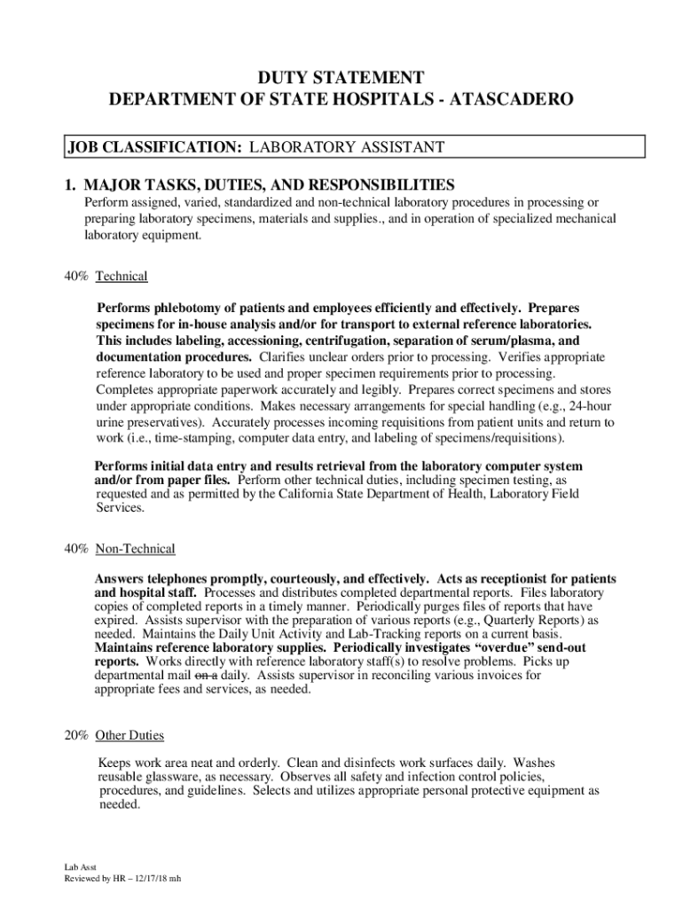 Fillable Online duty statement department of state hospitals - CalCareers Fax Email Print ...