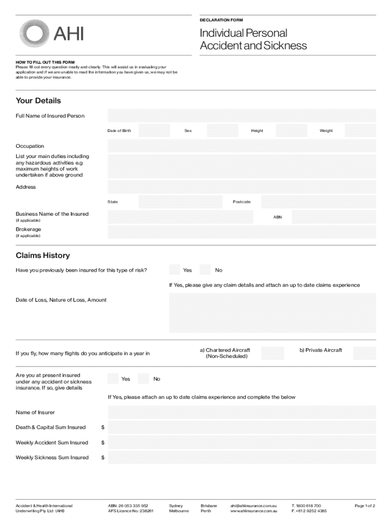 Fillable Online Personal Accident And Sickness Claim Form - PDF Free ...