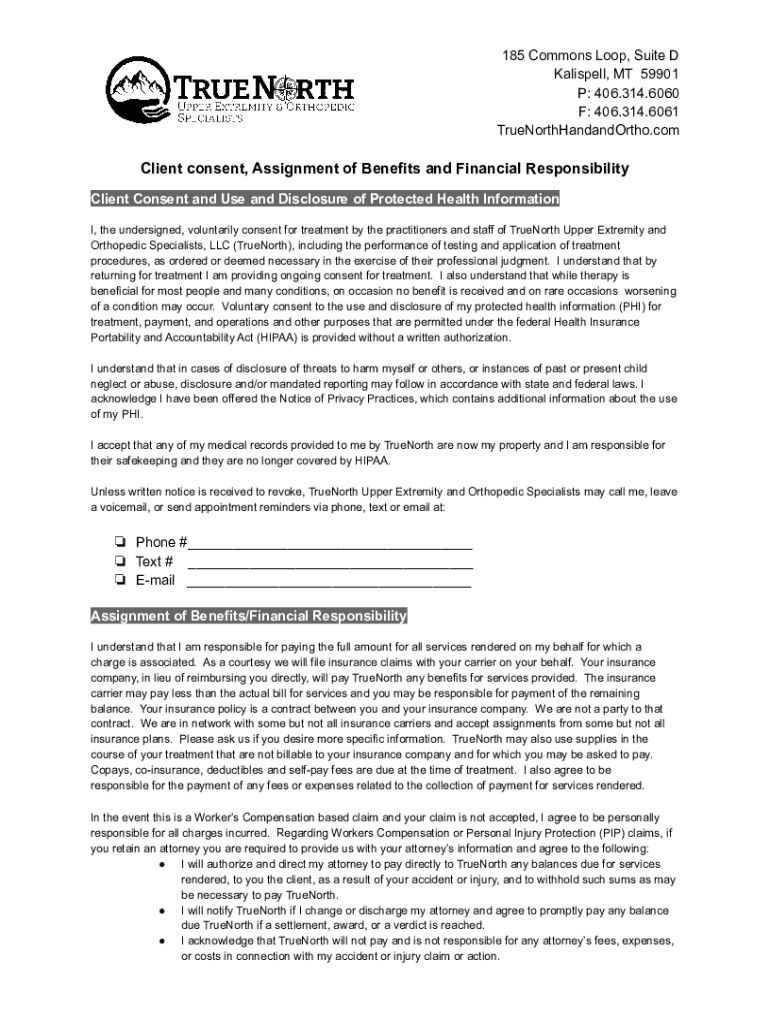 Fillable Online Client consent, Assignment of Benefits and Financial ...