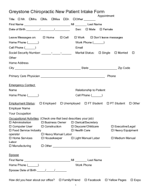 Fillable Online Chiropractic Intake Forms - Find chiropractic intake ...