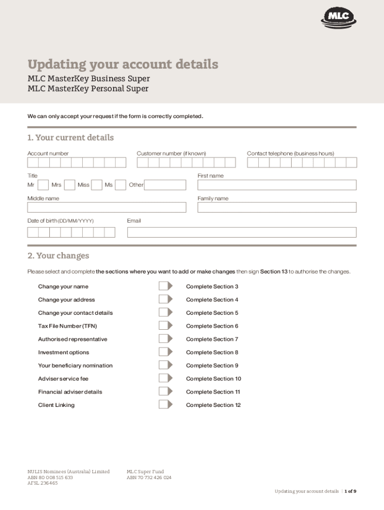 Fillable Online www.mlc.com.aupersonalforms-and-documentsSuperannuation ...