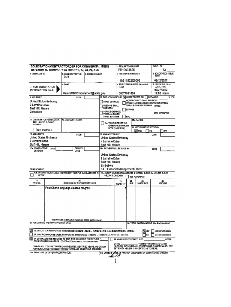 TABLE OF CONTENTS Section 1 - The Schedule SF 1449 cover sheet ...