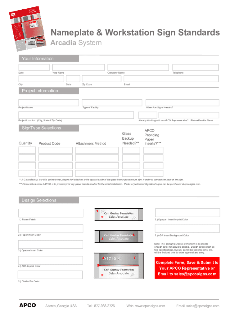 Fillable Online Arcadia Nameplate Quote Request Form Fax Email Print - pdfFiller