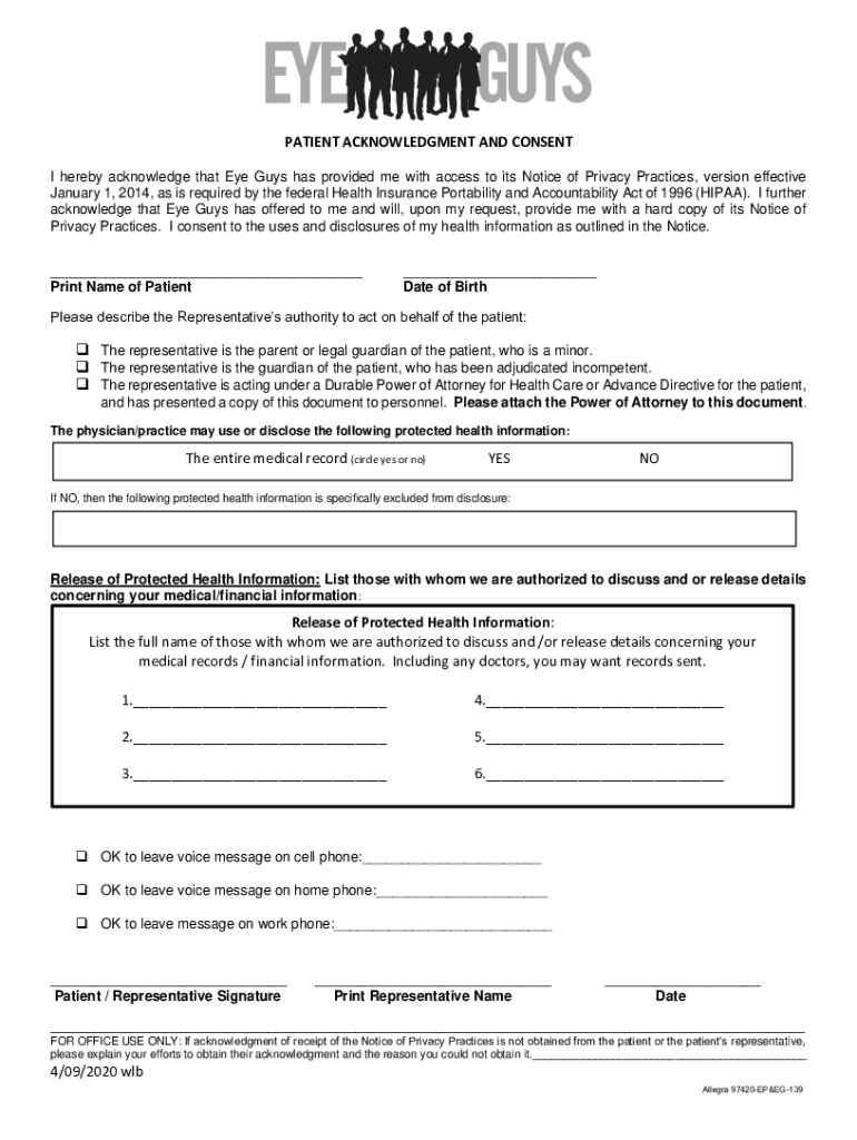 Fillable Online www.eyeguys.comwp-contentuploadsPATIENT ACKNOWLEDGMENT ...