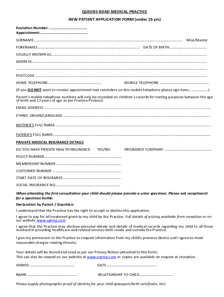 Fillable Online qrmp.ggNew-patient-registration-under-16QUEENS ROAD ...