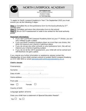 Fillable Online northliverpoolacademy co NLA Application Form Sept 2022 ...