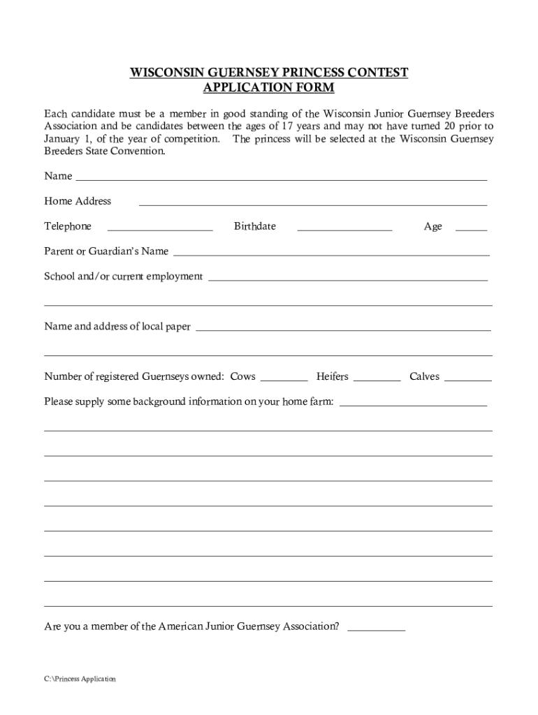 Fillable Online Princess Application Fax Email Print - pdfFiller