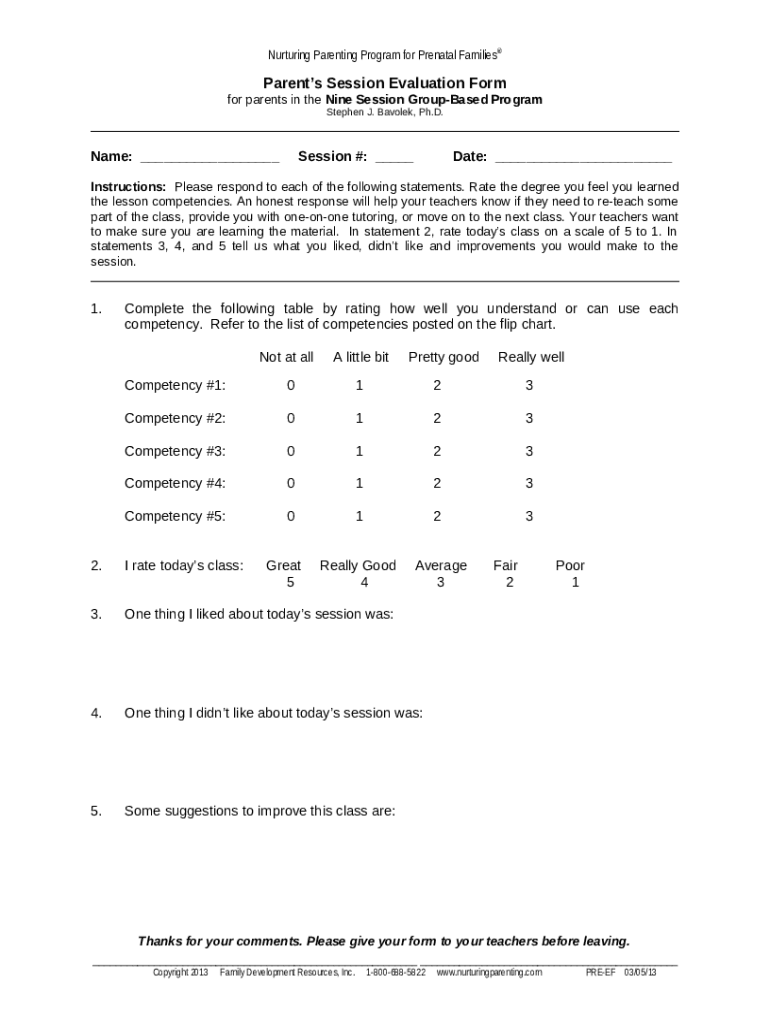 Parents Session Evaluation Nine Session Group-Based Program ... Doc ...