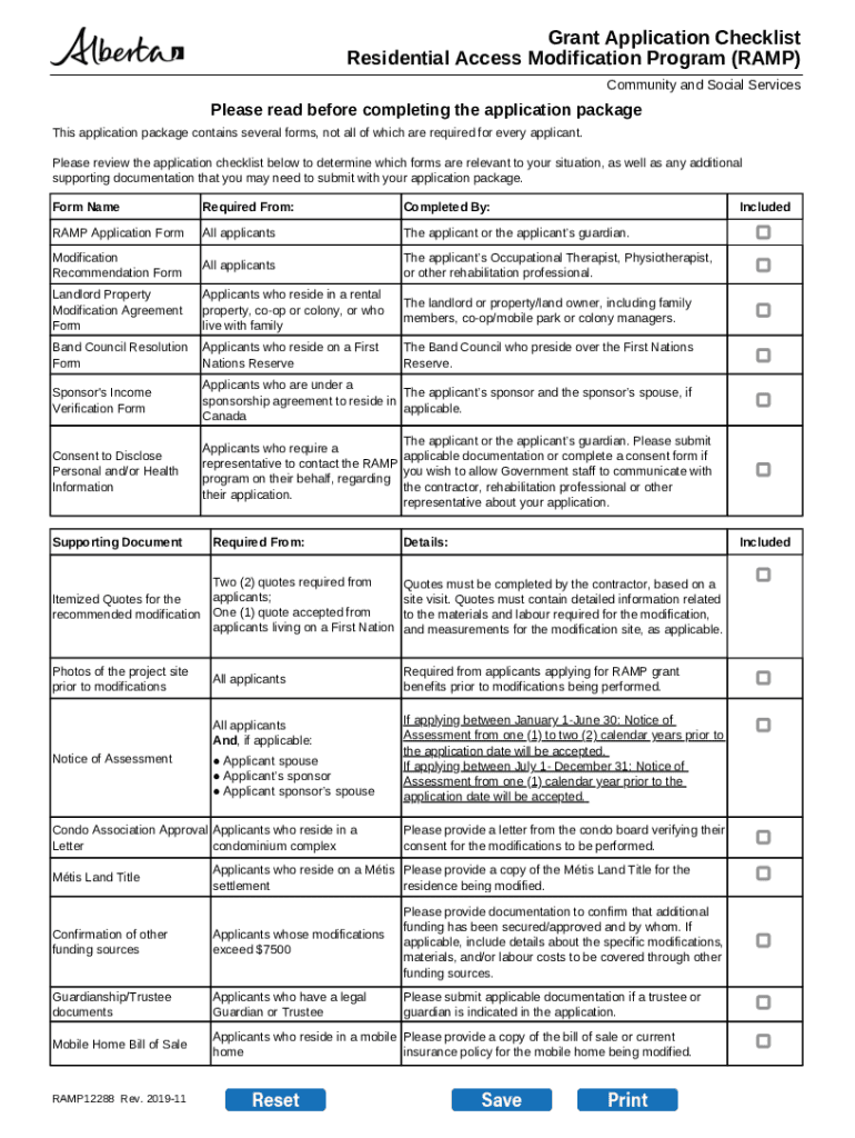 Fillable Online RAMP Grant Application Checklist. This form is used by RAMP applicants as a ...