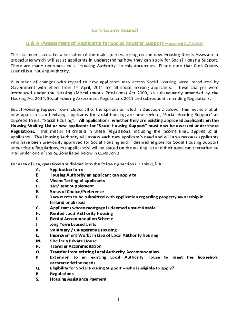 Fillable Online Application Form for Social Housing - Welcome to Cork ...