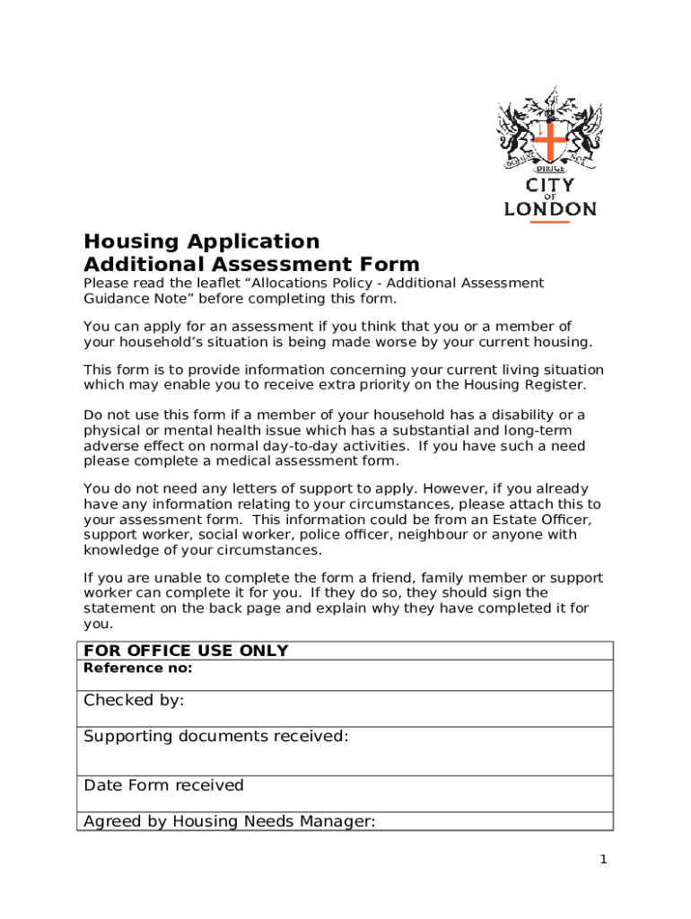 CoL Housing Additional Assessment Doc Template | pdfFiller